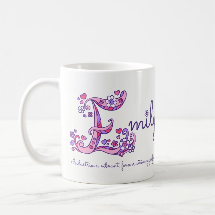Emily name meaning heart flower E monogram mug | Zazzle.com