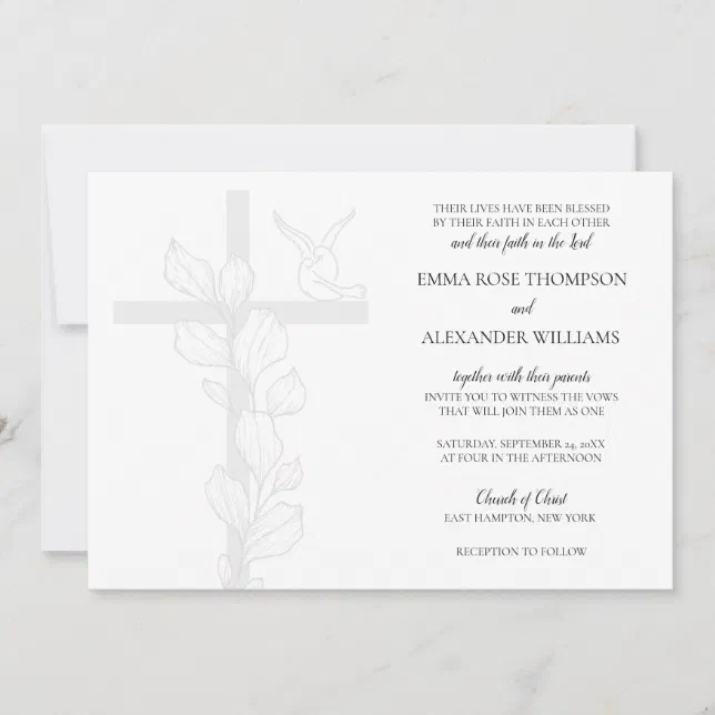 Emma Elegant Cross & Doves Christian Wedding Invitation | Zazzle