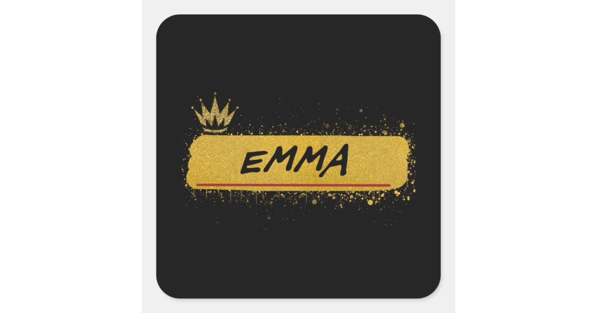 Emma first Name Gold Glitter Queen Square Sticker | Zazzle