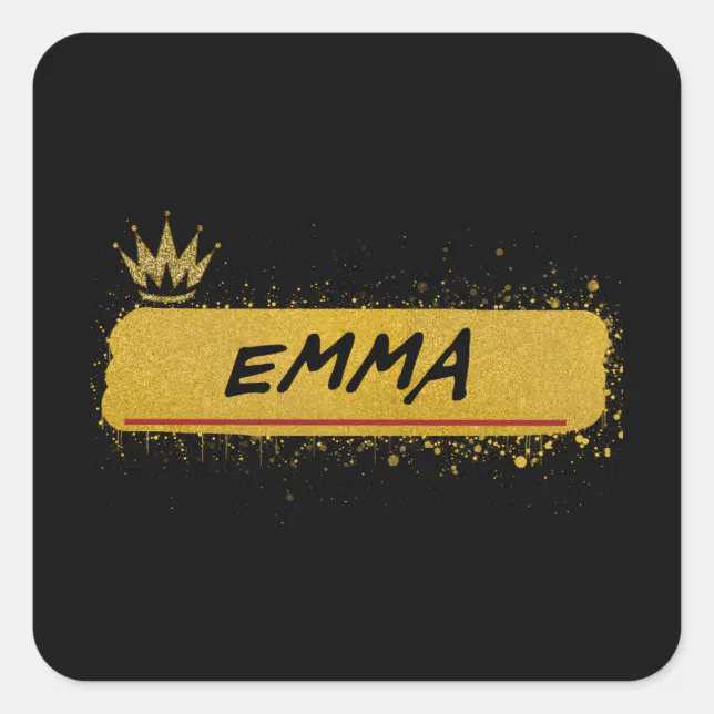 Emma first Name Gold Glitter Queen Square Sticker | Zazzle