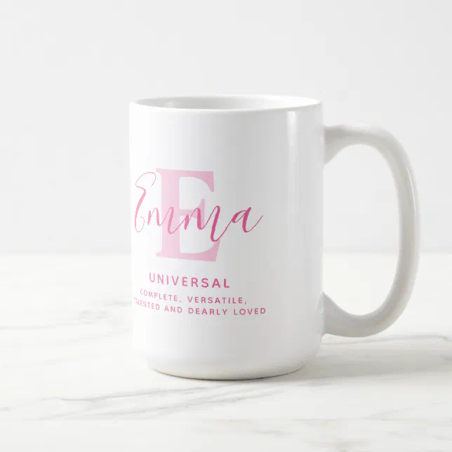 Emma name meaning and monogram pink text coffee mug | Zazzle