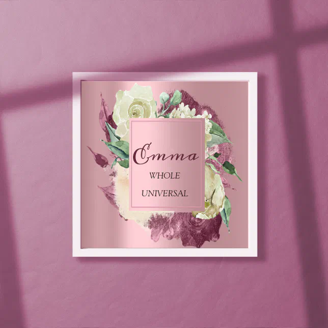 Emma Name Meaning Royal Roses Mint Pink Poster | Zazzle