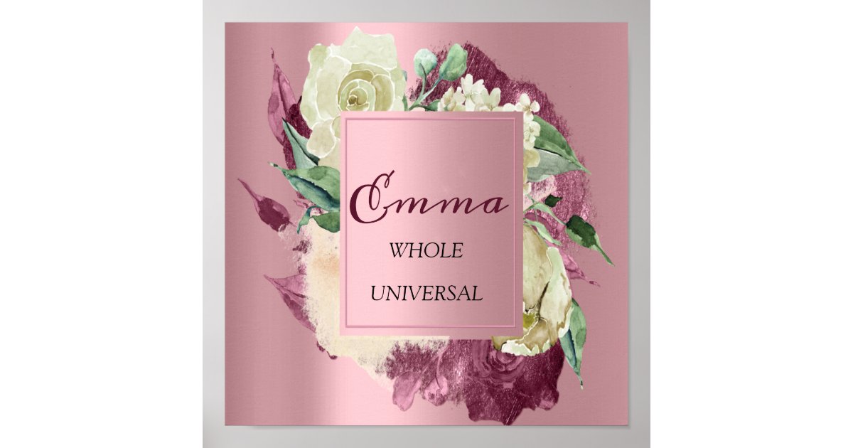 Emma Name Meaning Royal Roses Mint Pink Poster | Zazzle