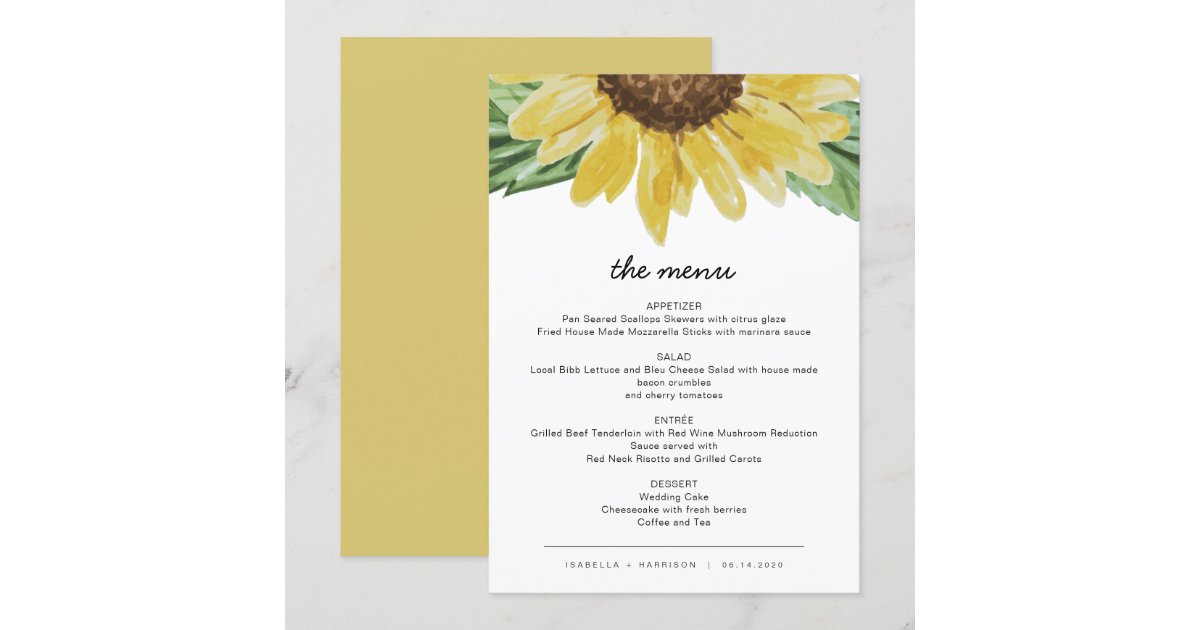 Emma - Rustic Sunflower Wedding Menu Cards | Zazzle