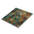 EMMA Sage Abstract Square Collection Faux Relief Ceramic Tile | Zazzle