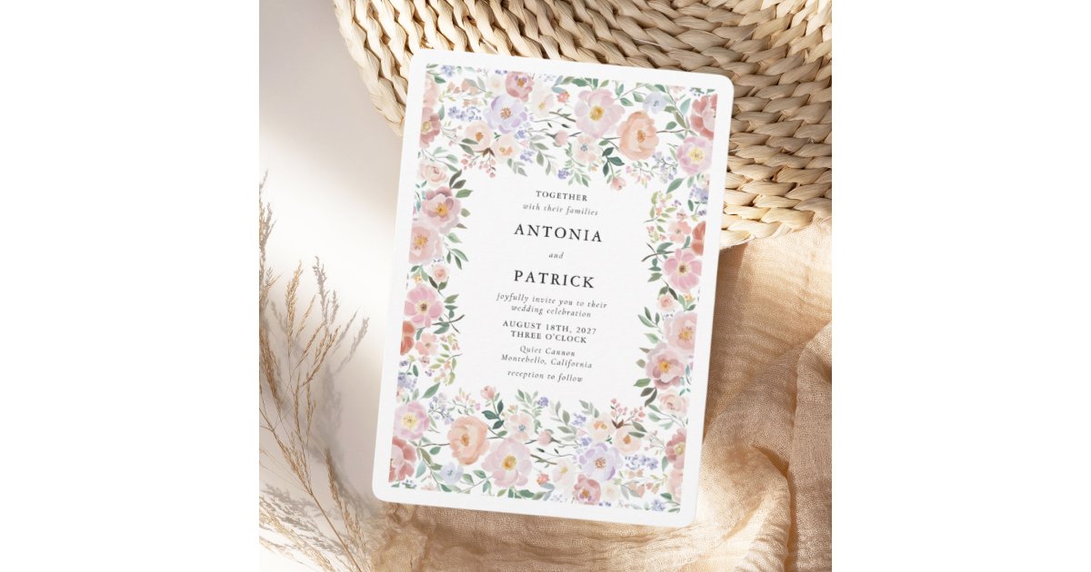 EMMA Watercolor Pink Floral Wedding Invitation | Zazzle