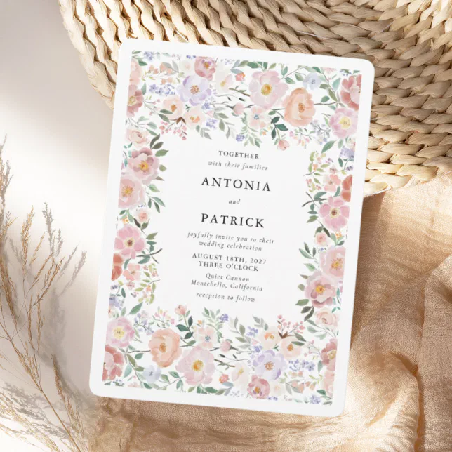EMMA Watercolor Pink Floral Wedding Invitation | Zazzle