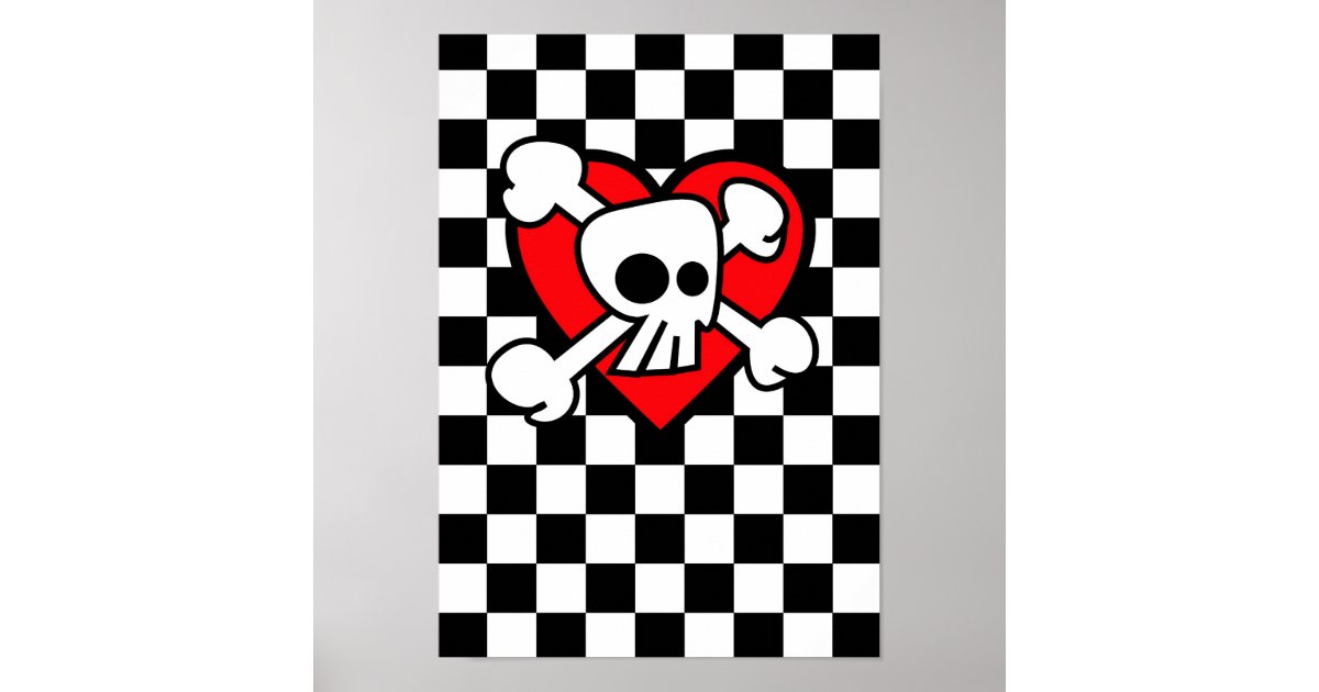 Emo Cartoon Skull Checkers Poster | Zazzle