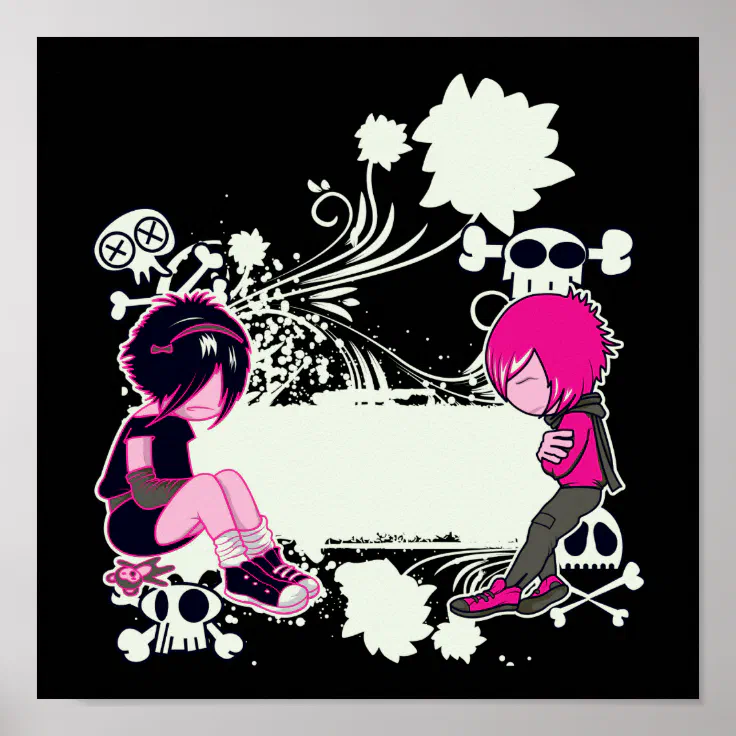 emo deep thoughts vector illustration poster | Zazzle