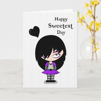 Emo Girl with Black Heart for Sweetest Day Card | Zazzle