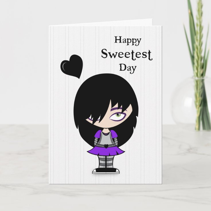 Emo Girl with Black Heart for Sweetest Day Card | Zazzle