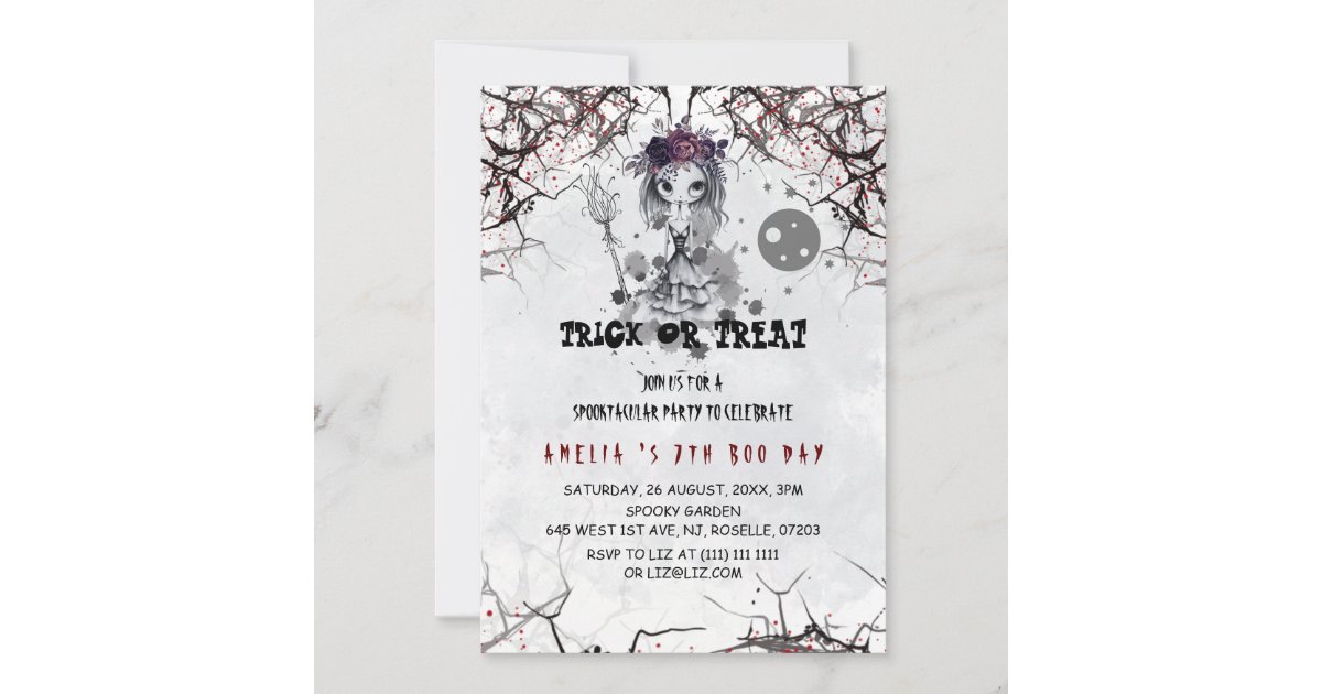 Emo Gothic Cute Girl Birthday Invitation | Zazzle