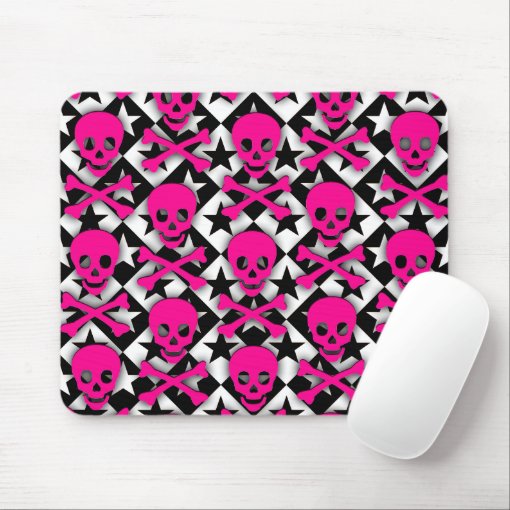 Emo Pink Skulls & Stars Mouse Pad | Zazzle