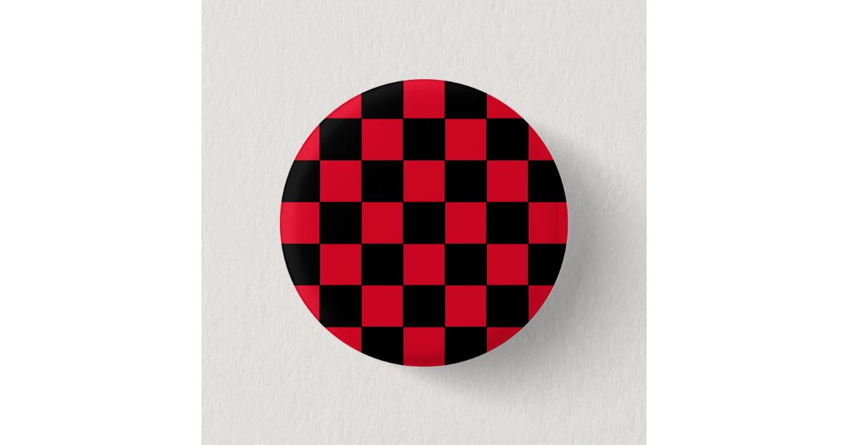 Emo Red & Black Checkerboard Button | Zazzle