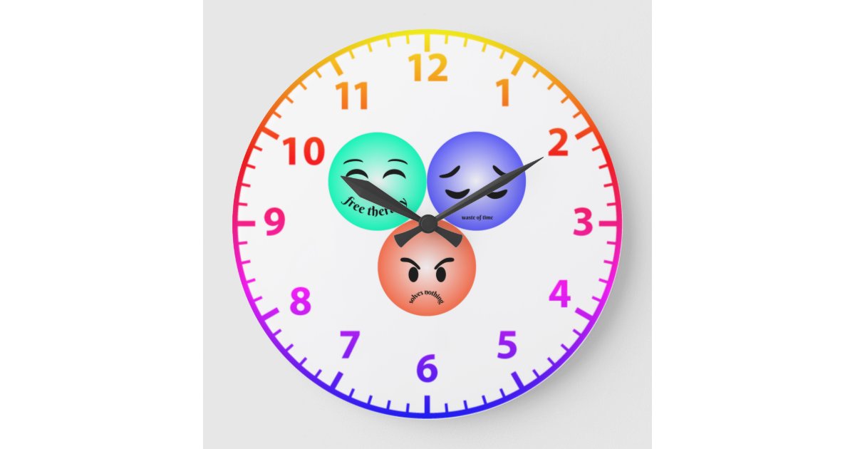 Emoji feelings with happy, sad and angry quotes large clock | Zazzle