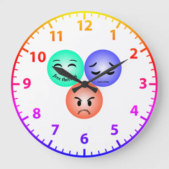 Emoji feelings with happy, sad and angry quotes large clock | Zazzle