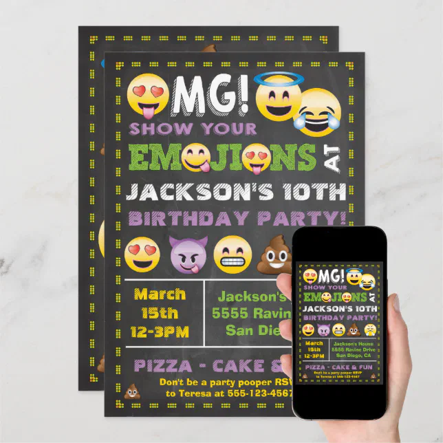 Emoji Party OMG Birthay Invitation | Zazzle
