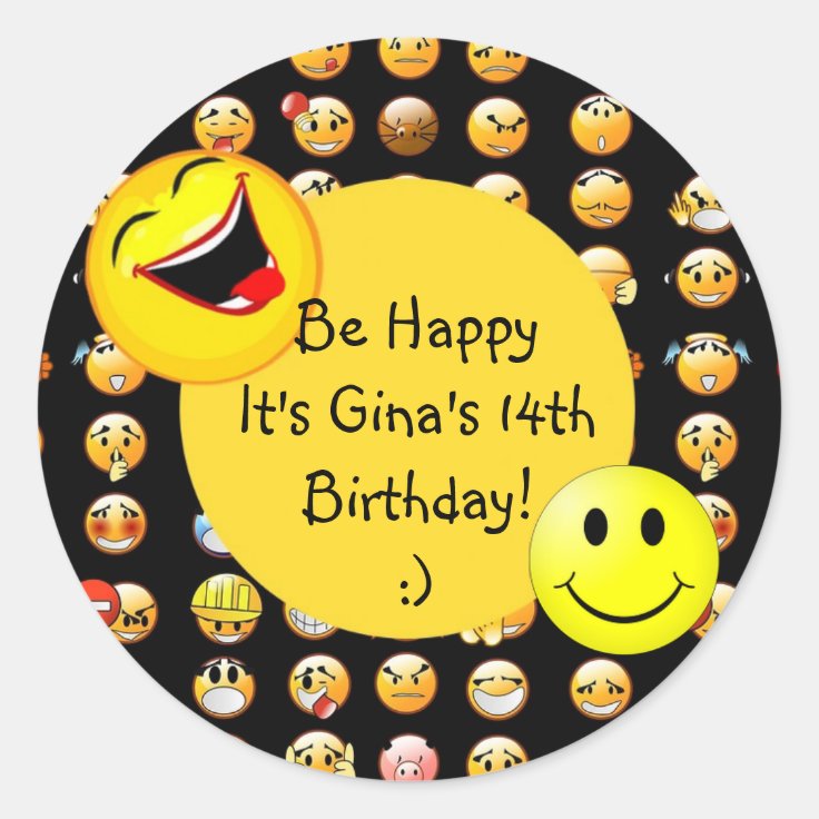 Emoji Party Personalized invitation Classic Round Sticker | Zazzle