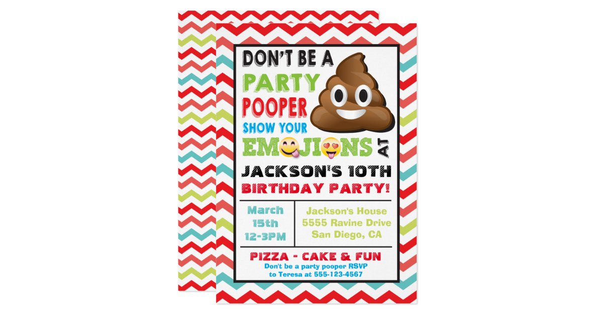 Emoji Party Pooper Birthay Invitation | Zazzle.com
