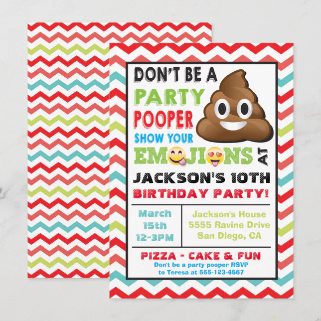 Emoji Party Pooper Birthay Invitation | Zazzle