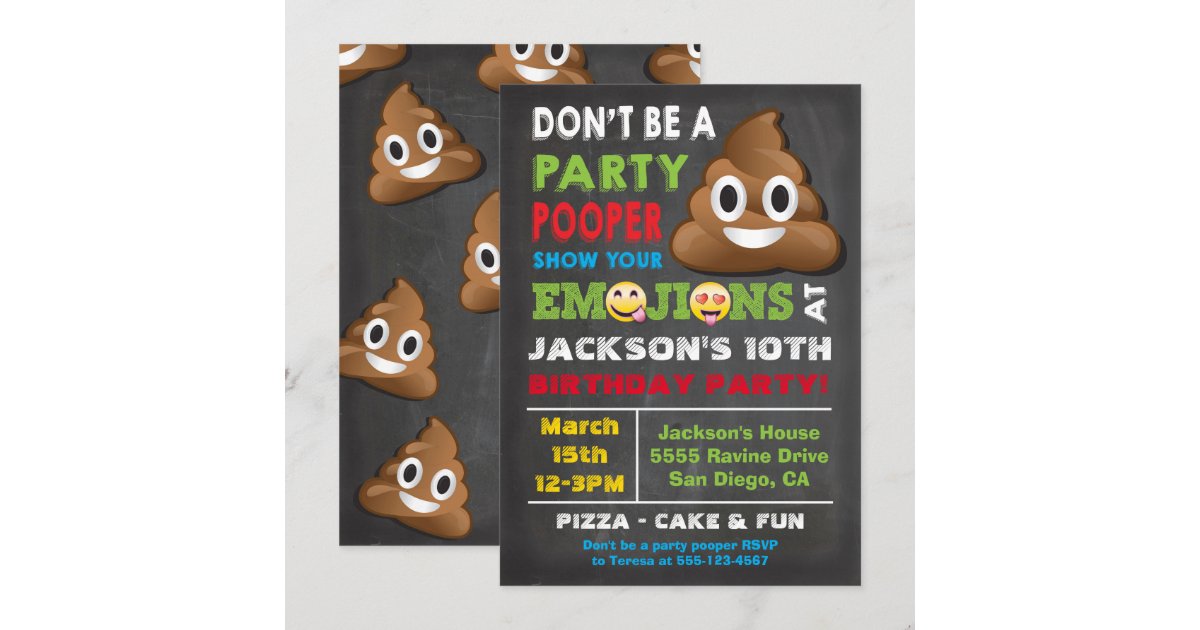 Emoji Party Pooper Boys Birthday Party Invitation | Zazzle