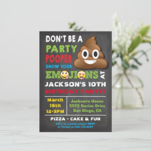 Emoji Party Pooper Boys Birthday Party Invitation | Zazzle