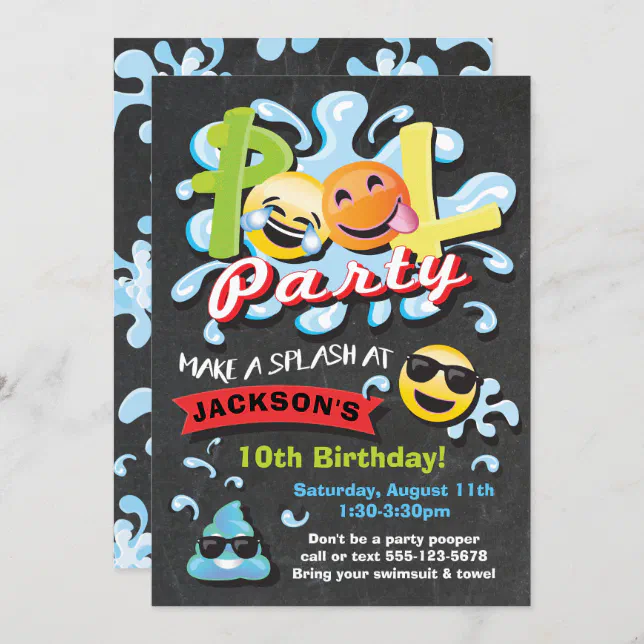 Emoji Pool Party Birthday Invitation | Zazzle