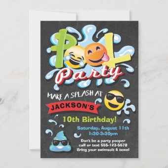 Emoji Pool Party Birthday Invitation | Zazzle