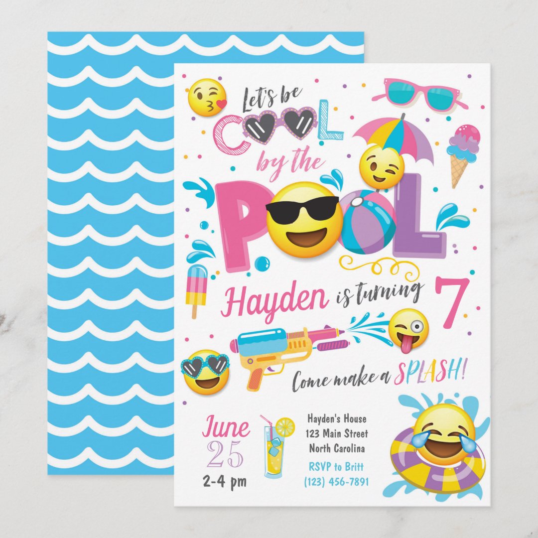 Emoji Pool Party Invitation, Summer Birthday Invitation | Zazzle