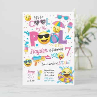 Emoji Pool Party Invitation, Summer Birthday Invitation | Zazzle