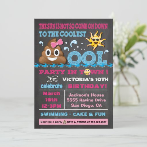Emoji Pool Party Pooper Birthday Invitation | Zazzle