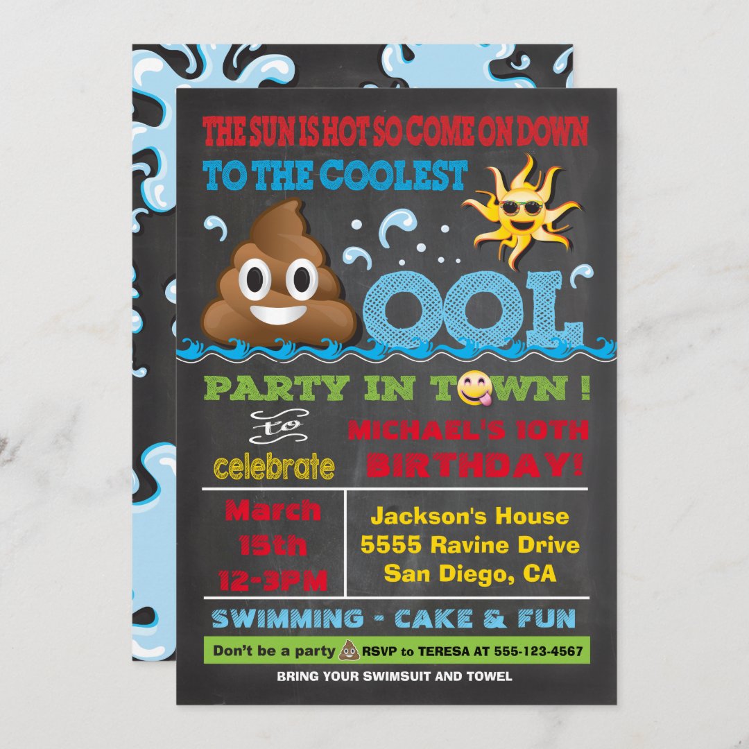 Emoji Pool Party Pooper Birthday Invitation | Zazzle