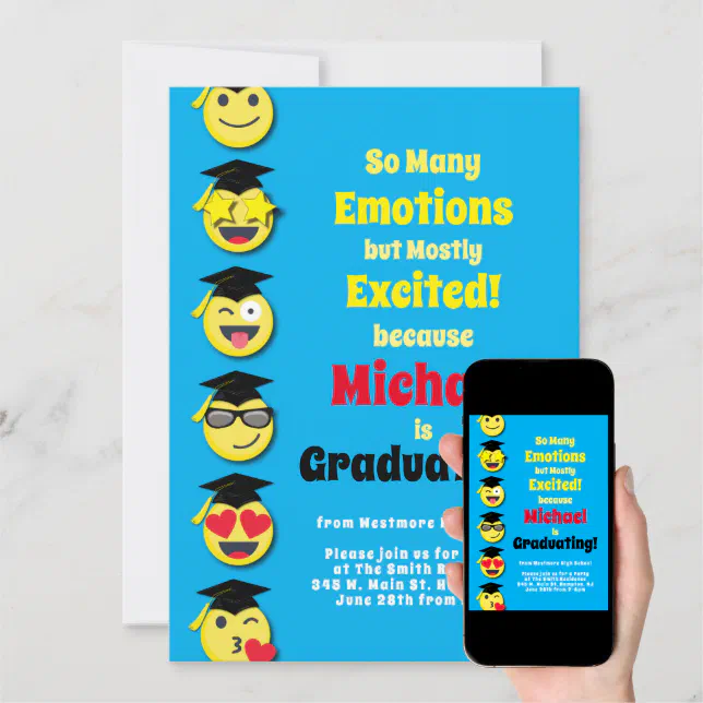 Emoticon Happy Cute Graduation Party Invitation | Zazzle