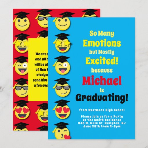 Emoticon Happy Cute Graduation Party Invitation | Zazzle