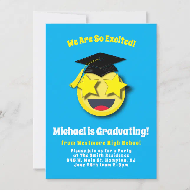 Emoticon Star Eyes Cute Graduation Party Invitation | Zazzle