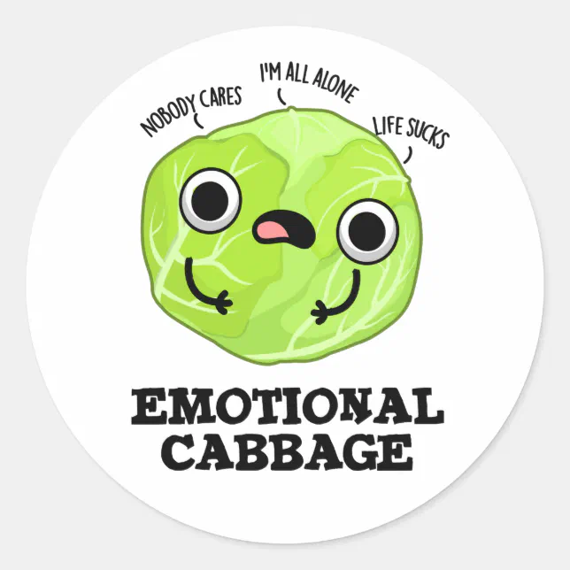 Emotional Cabbage Funny Veggie Pun Classic Round Sticker | Zazzle