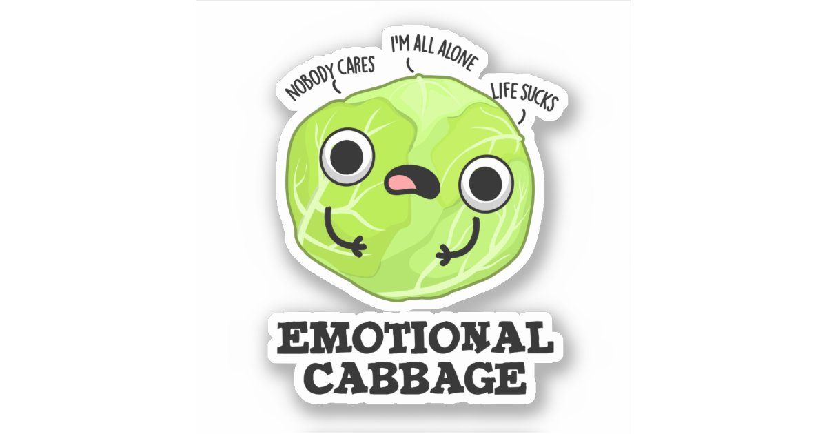 Emotional Cabbage Funny Veggie Pun Sticker | Zazzle
