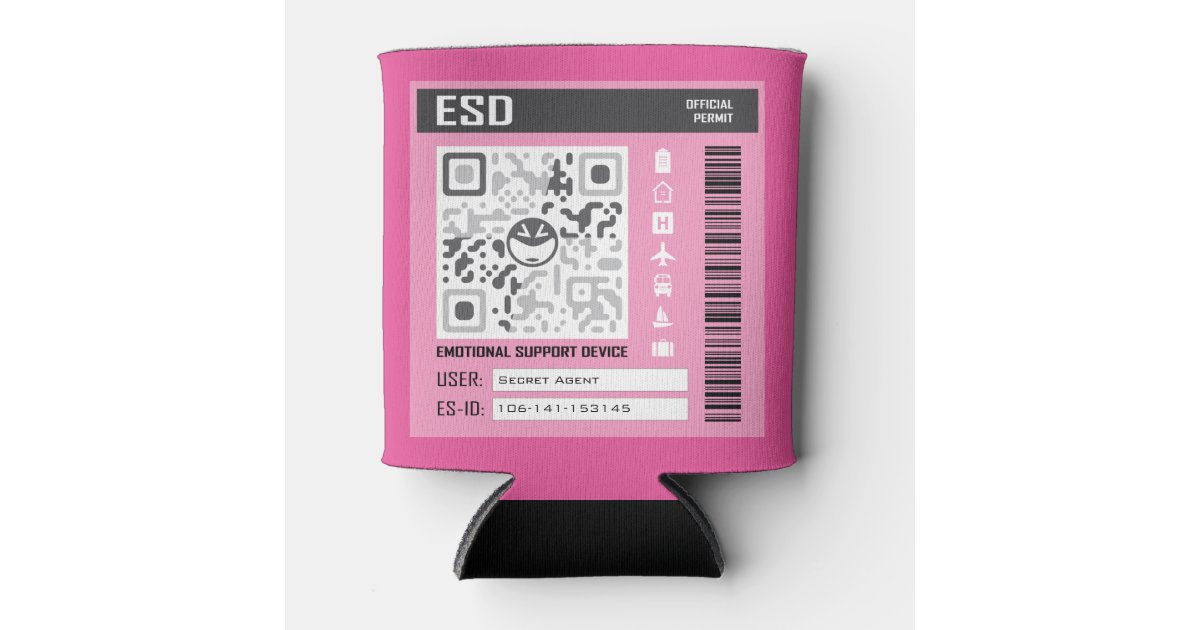 Emotional Support Device Pink Can Cooler | Zazzle