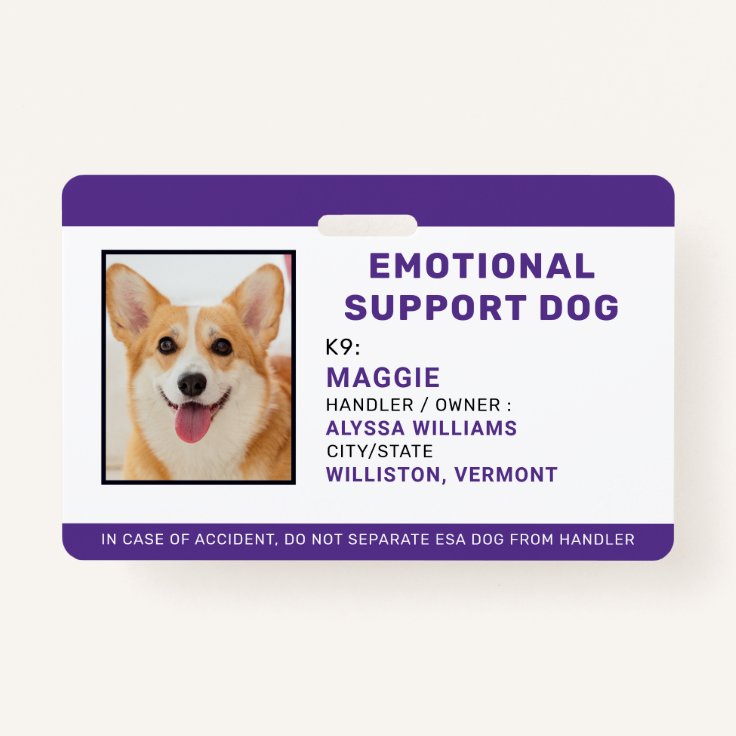 Emotional Support Dog Custom Photo Pet ID Badge | Zazzle