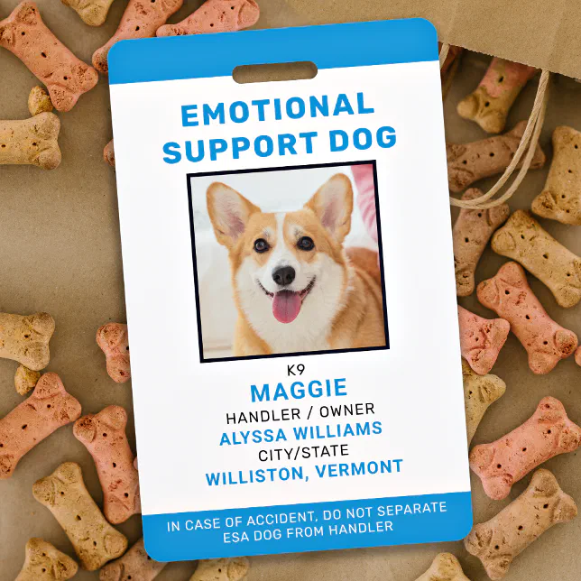 Emotional Support Dog Personalized Photo ID Badge | Zazzle