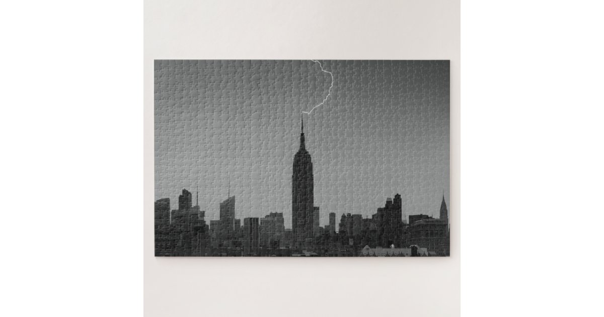Empire State Building Lightning Strike BW - A1 Jigsaw Puzzle | Zazzle