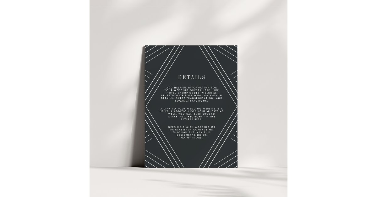 Empire Wedding Guest Details Card | Charcoal | Zazzle