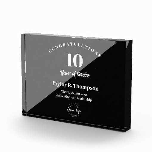 Employee 10 years of service Custom logo Acrylic Award | Zazzle