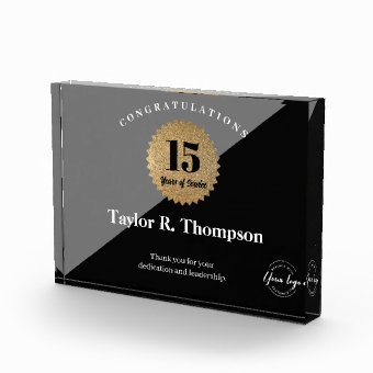 Employee 15 years of service Gold Seal custom logo Acrylic Award | Zazzle