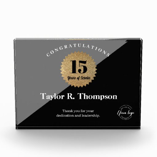 Employee 15 years of service Gold Seal custom logo Acrylic Award | Zazzle