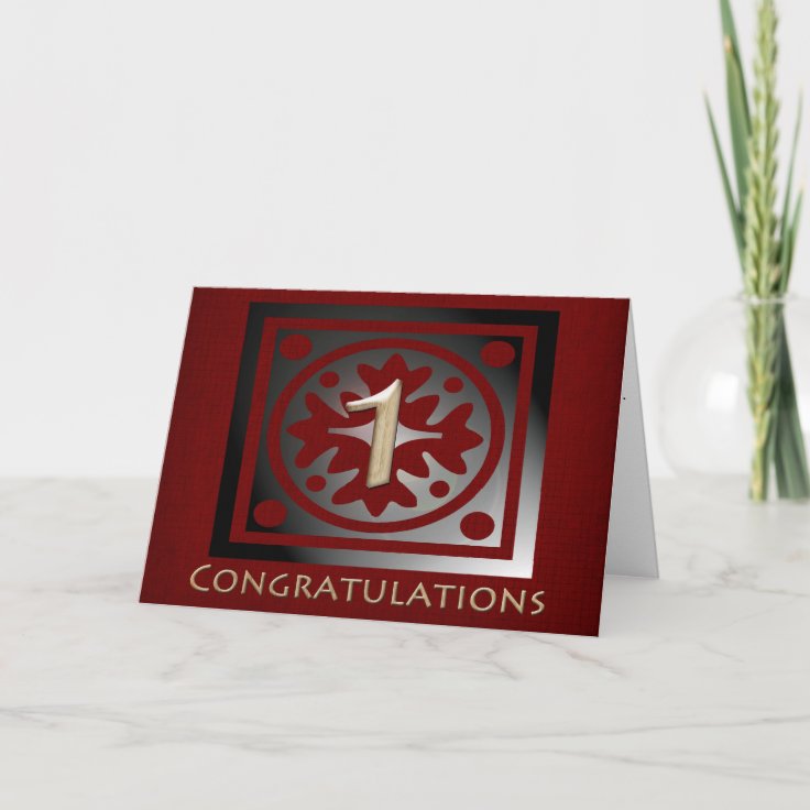Employee 1 Year Anniversary Elegant Golden Red Card | Zazzle