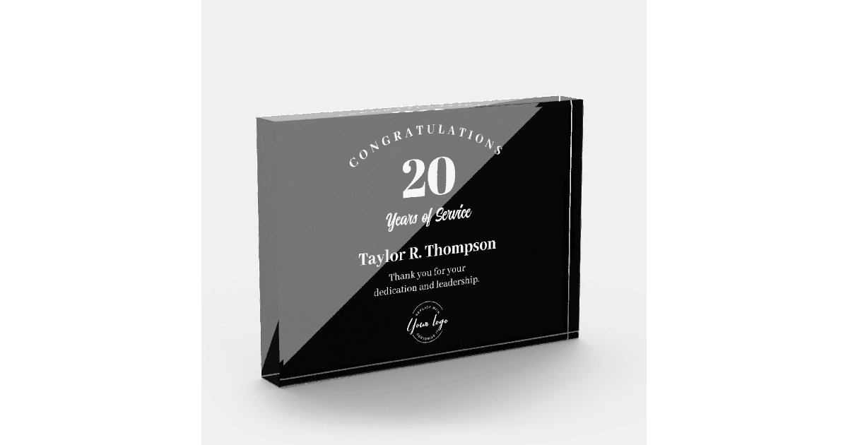 Employee 20 years of service Custom logo Acrylic Award | Zazzle
