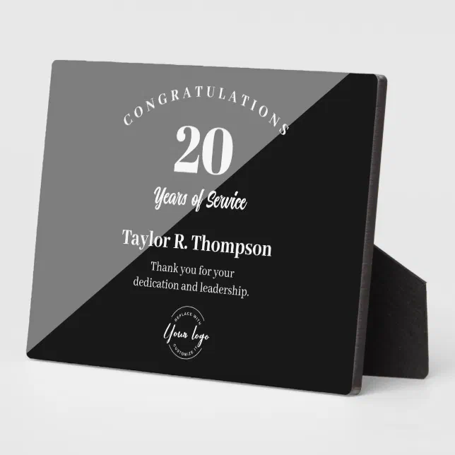 Employee 20 years of service Custom logo Plaque | Zazzle