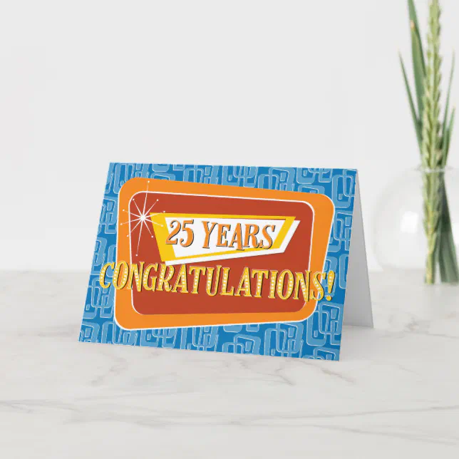Employee 25th Anniversary Retro Blue Red Orange Card | Zazzle