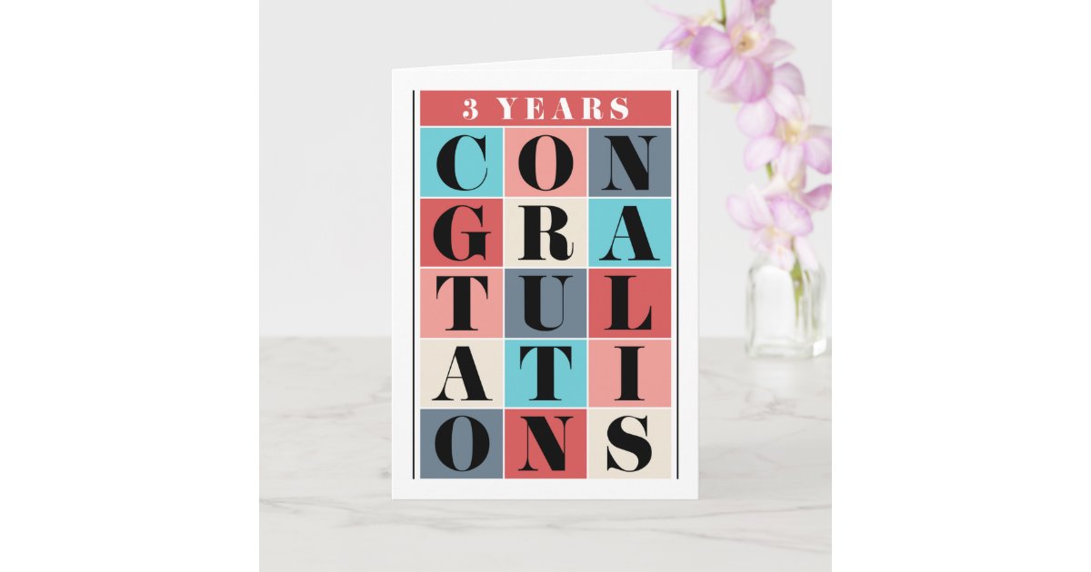 Employee 3rd Anniversary Congratulations Grid Card | Zazzle